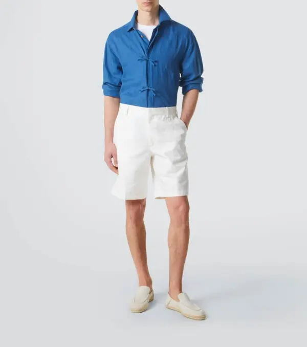 Kiton Bow-detail Linen Shirt - Blue