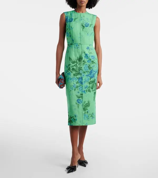 Erdem Floral Linen Midi Dress