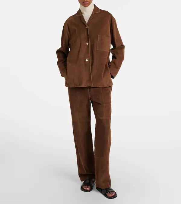 THE ROW Kenan Suede Bootcut Trousers - Brown