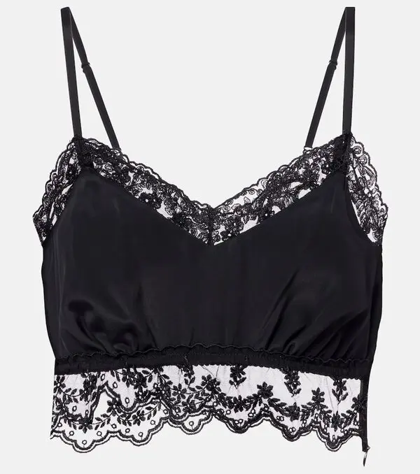 Simone Rocha Lace-trimmed Crepe De Chine Crop Top