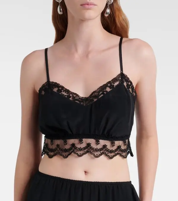 Simone Rocha Lace-trimmed Crepe De Chine Crop Top