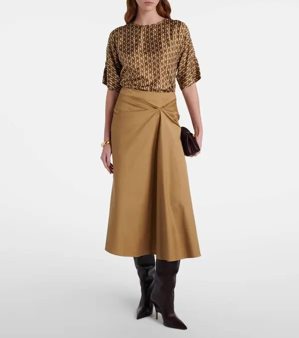 Max Mara Cotton-blend Satin Midi Skirt - Beige