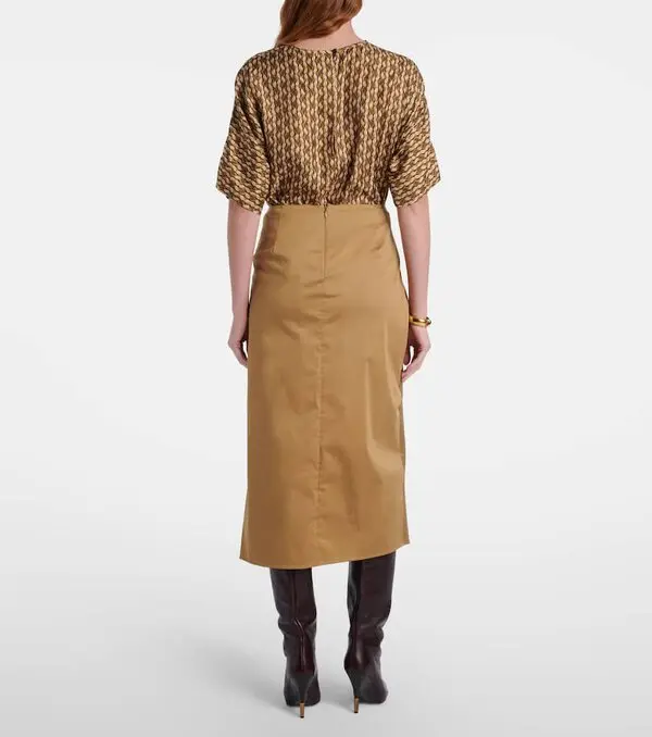 Max Mara Cotton-blend Satin Midi Skirt - Beige