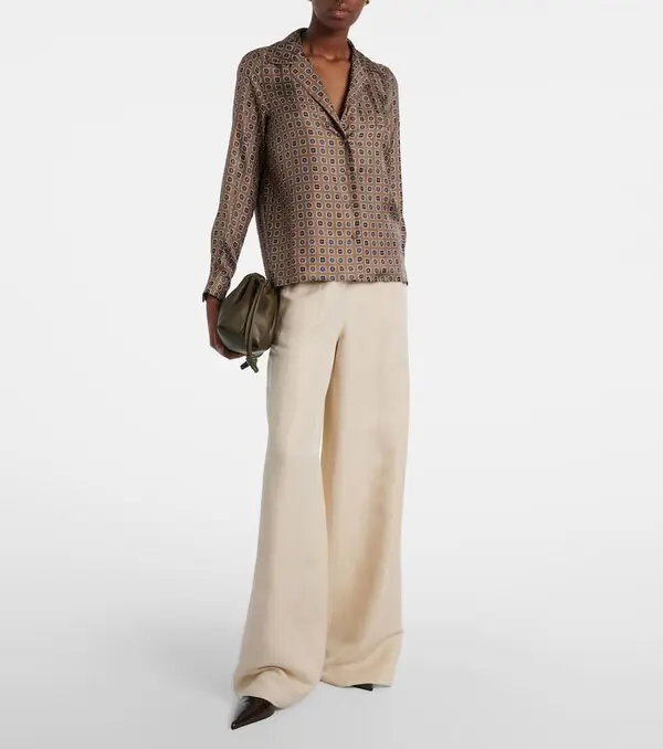 Max Mara Oro Linen And Silk Wide-leg Pants - Beige