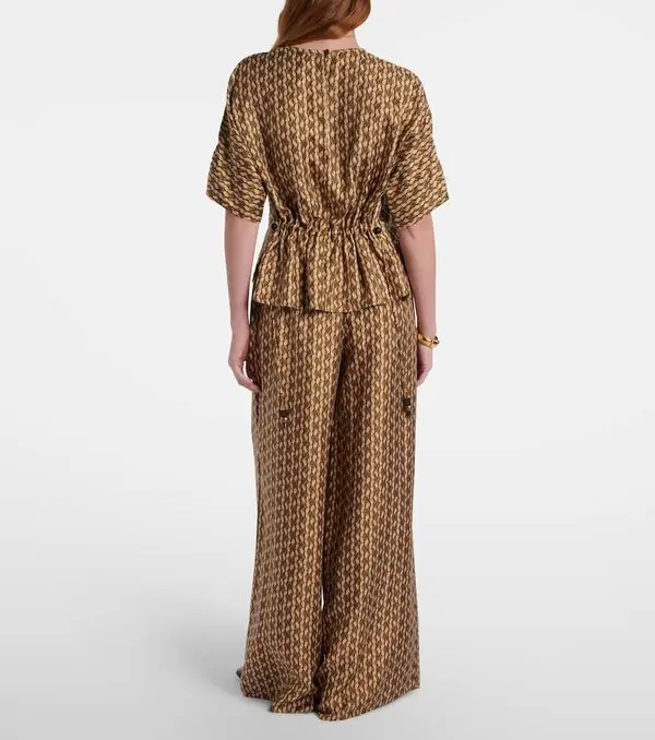 Max Mara Clarino Printed Silk Twill Palazzo Pants - Beige