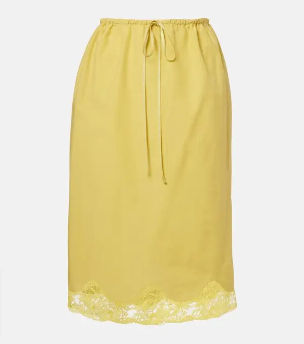 Saint Laurent Lace-trimmed Cotton And Silk Midi Skirt - Yellow