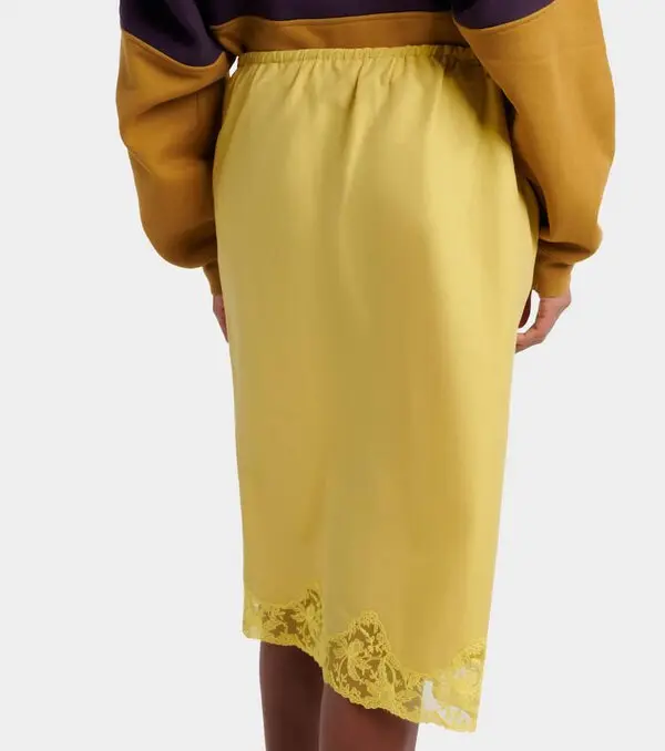 Saint Laurent Lace-trimmed Cotton And Silk Midi Skirt - Yellow