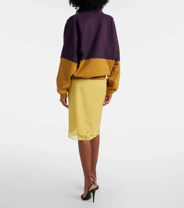 Saint Laurent Lace-trimmed Cotton And Silk Midi Skirt - Yellow