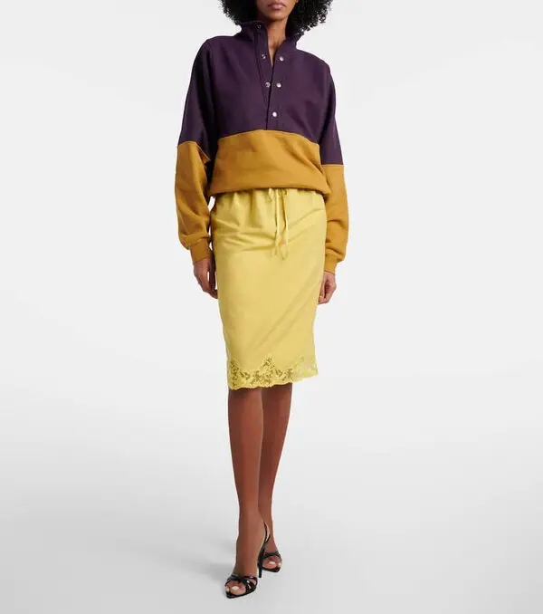 Saint Laurent Lace-trimmed Cotton And Silk Midi Skirt - Yellow