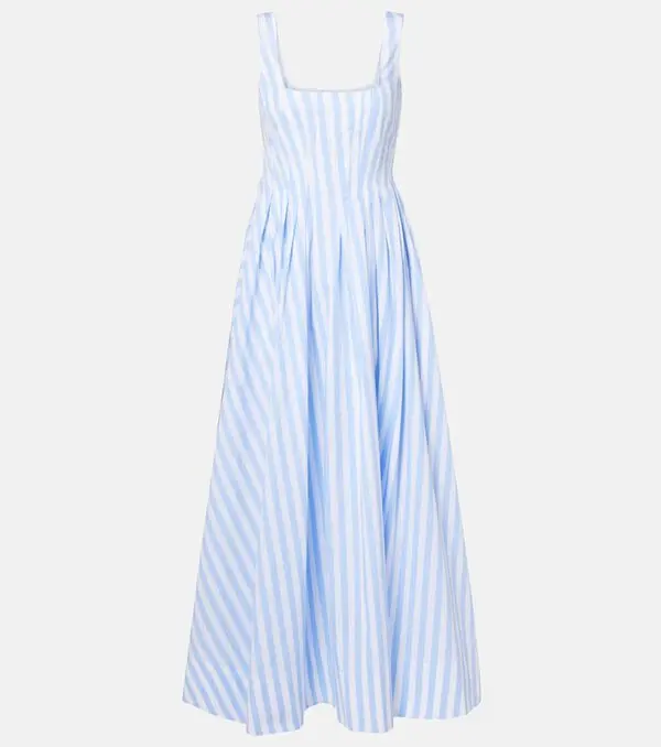 Sportmax Filmato Striped Cotton Poplin Midi Dress - White