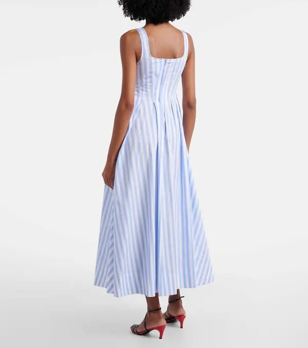 Sportmax Filmato Striped Cotton Poplin Midi Dress - White