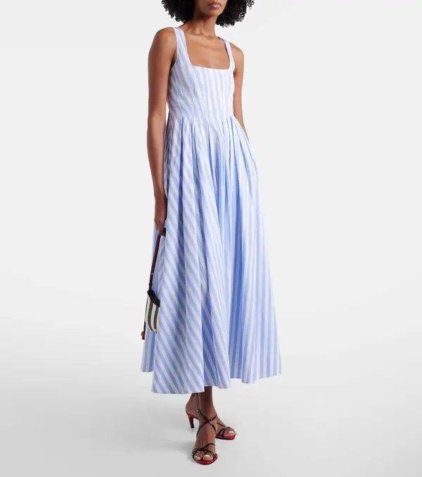 Sportmax Filmato Striped Cotton Poplin Midi Dress - White