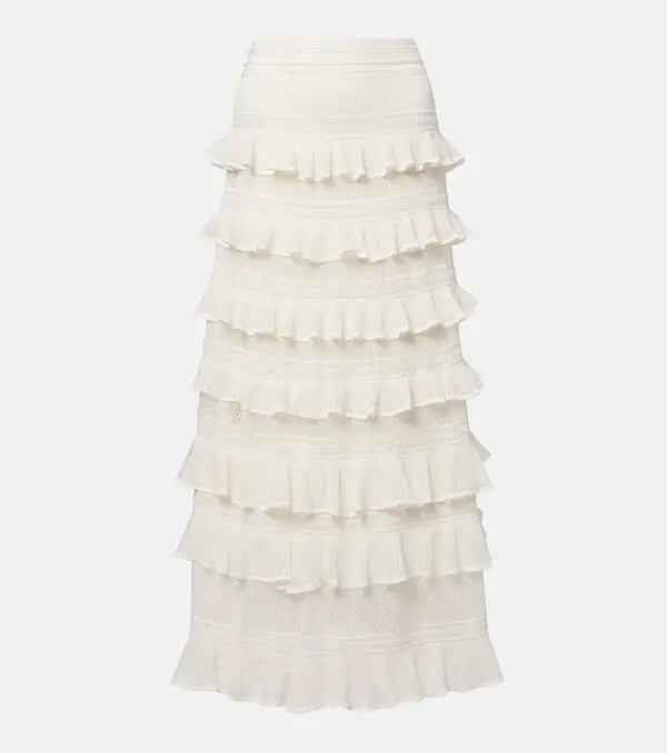Zimmermann Luna Ruffled Tiered Maxi Skirt - White