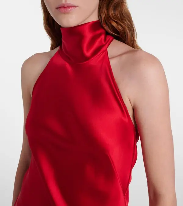 Ralph Lauren Halterneck Satin Gown - Red