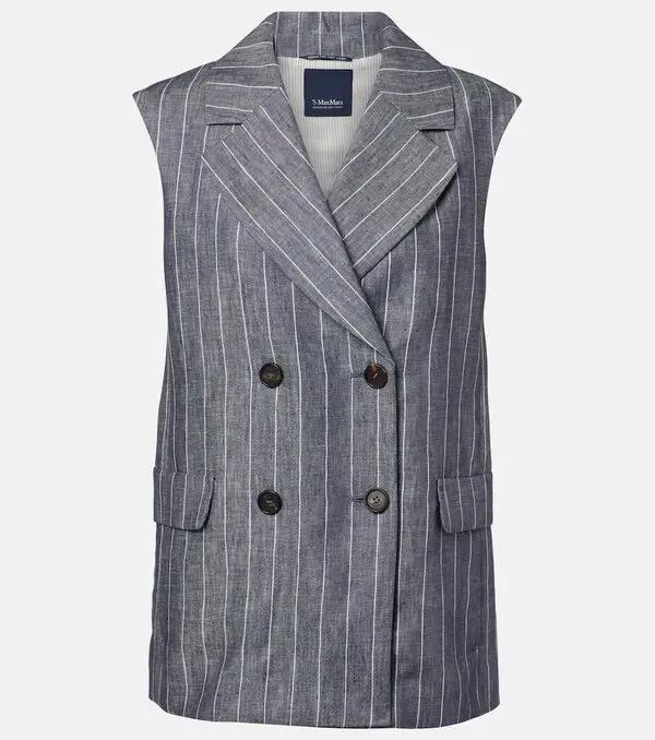 Max Mara Ballo Pinstripe Linen Vest - Blue