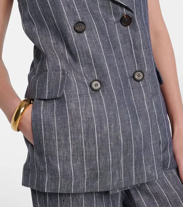 Max Mara Ballo Pinstripe Linen Vest - Blue