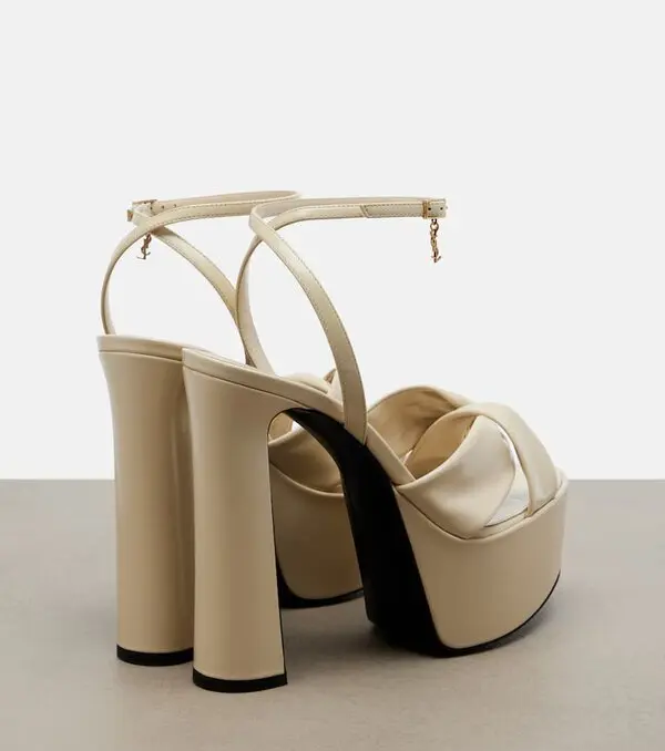 Saint Laurent Franciane Leather Platform Sandals - Beige