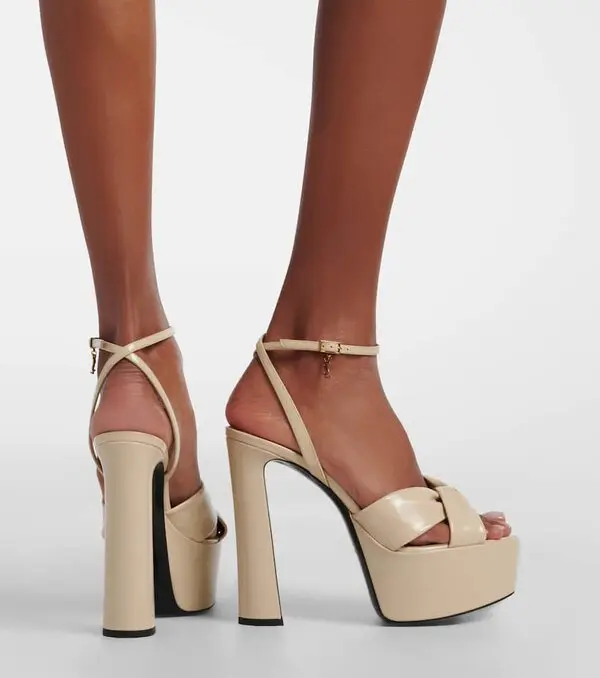 Saint Laurent Franciane Leather Platform Sandals - Beige