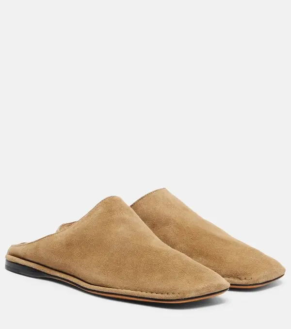 THE ROW Piper Suede Slides - Beige