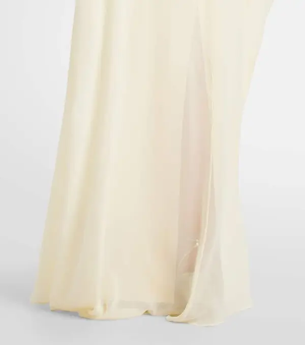 Roland Mouret Feather-trimmed Caped Silk Chiffon Gown