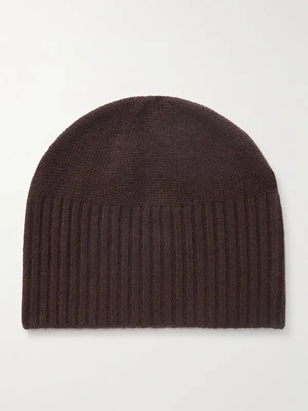 ALLUDE Ribbed Cashmere Beanie - Brown