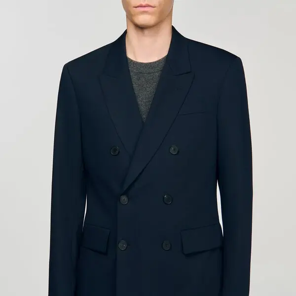 Sandro Double-breasted Suit Jacket - Navy Blue
