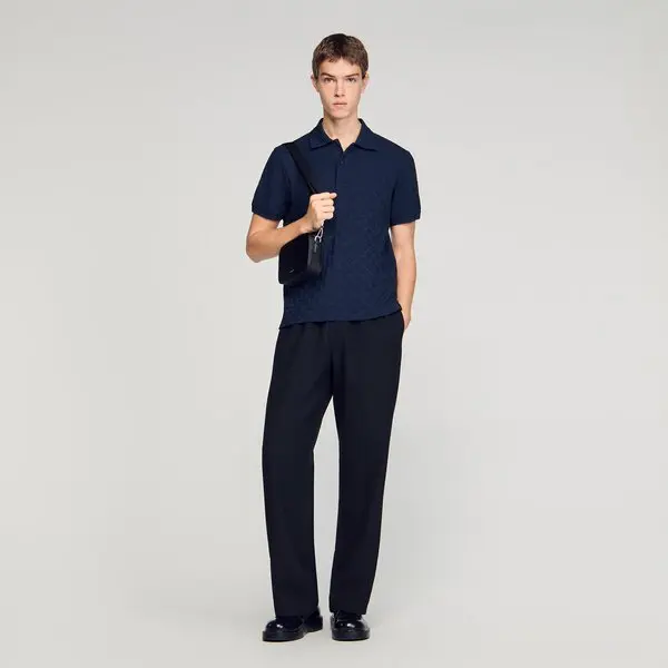 Sandro Square Cross Jacquard Polo - Midnight Blue