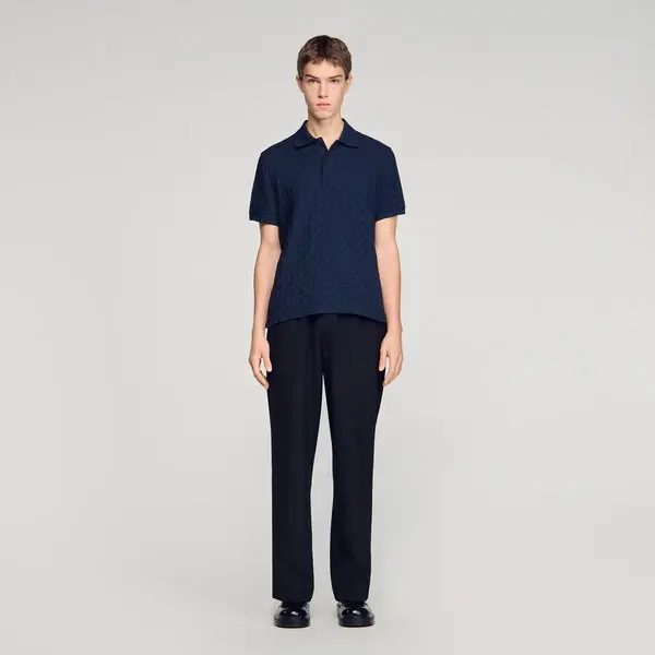 Sandro Square Cross Jacquard Polo - Midnight Blue