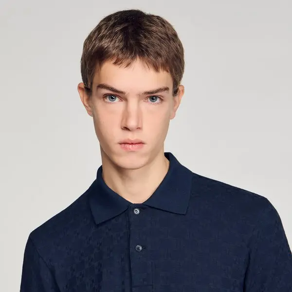 Sandro Square Cross Jacquard Polo - Midnight Blue