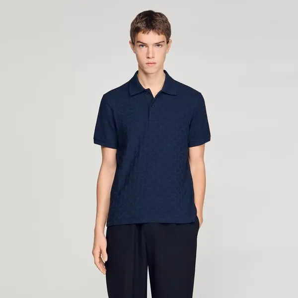 Sandro Square Cross Jacquard Polo - Midnight Blue