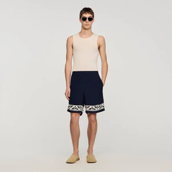 Sandro Abstract Print Flowy Shorts - Navy Blue