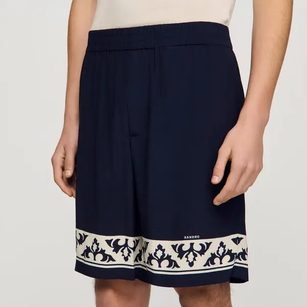Sandro Abstract Print Flowy Shorts - Navy Blue