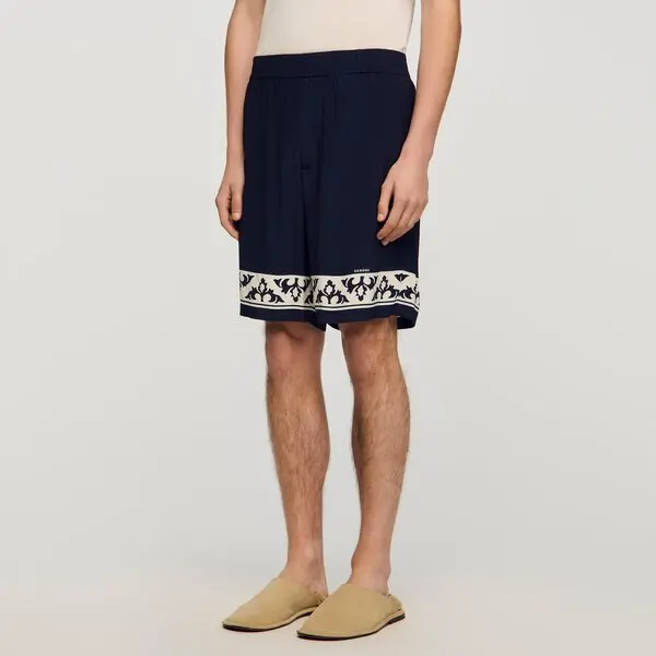 Sandro Abstract Print Flowy Shorts - Navy Blue