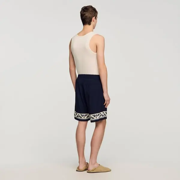 Sandro Abstract Print Flowy Shorts - Navy Blue