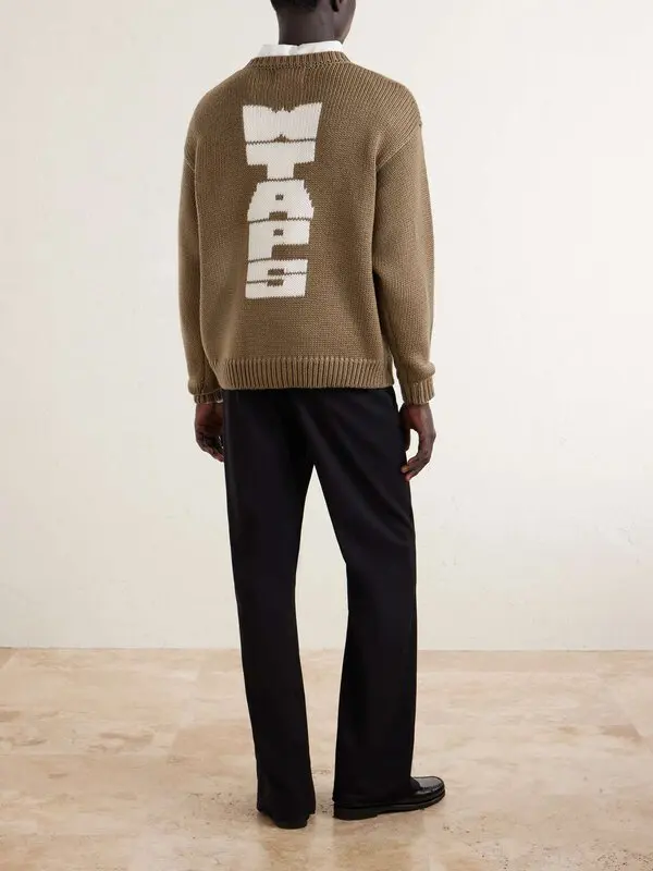 WTAPS Logo-intarsia Ribbed-knit Sweater