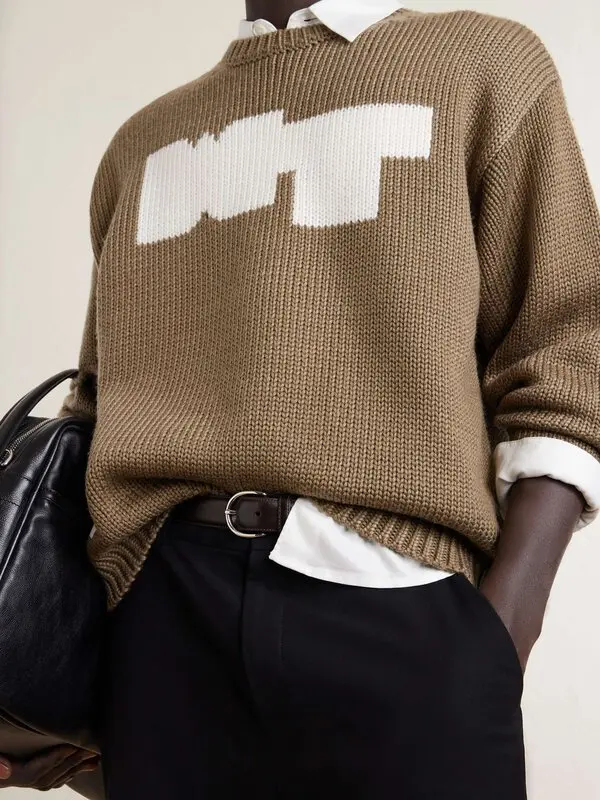 WTAPS Logo-intarsia Ribbed-knit Sweater