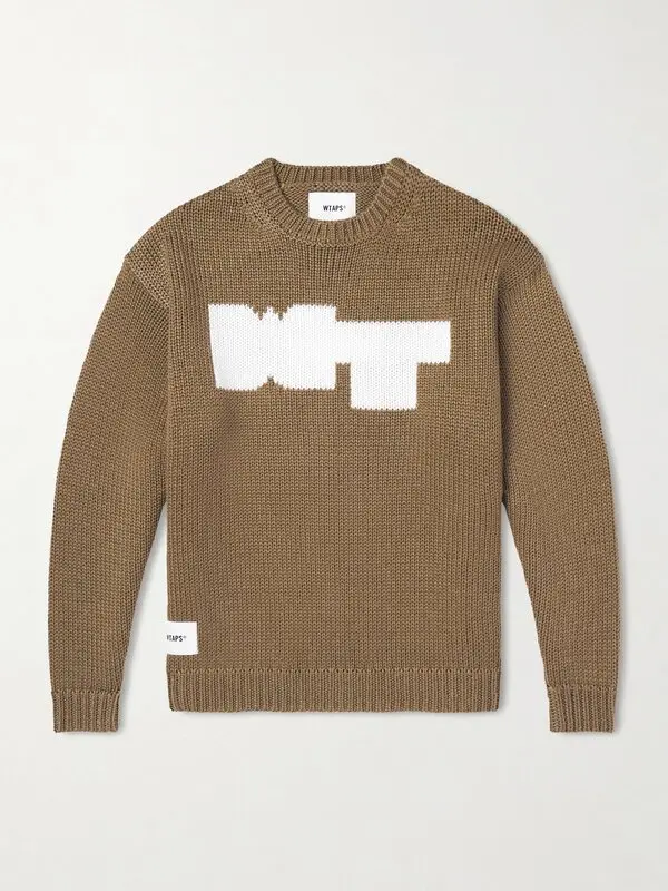 WTAPS Logo-intarsia Ribbed-knit Sweater - Neutrals