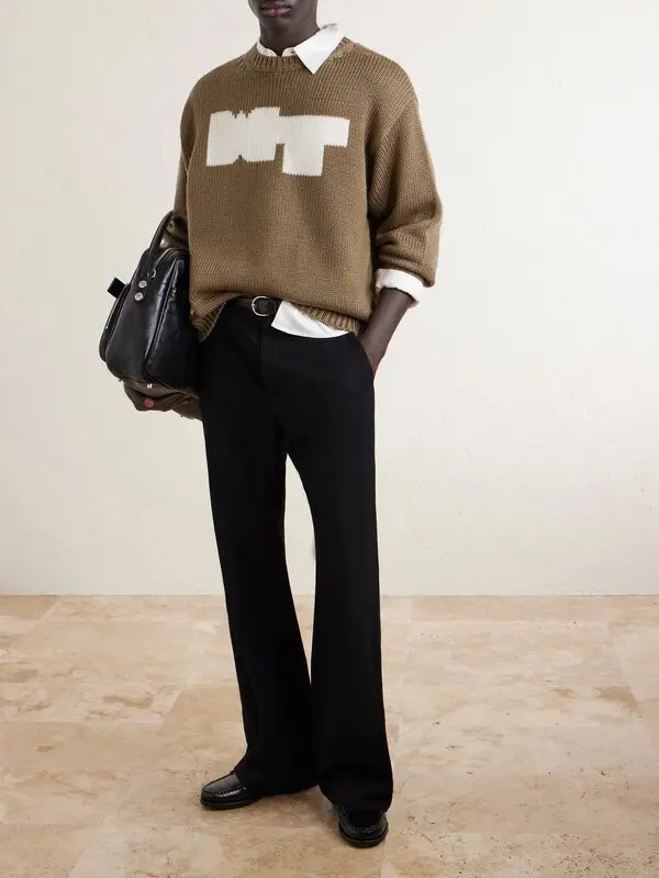 WTAPS Logo-intarsia Ribbed-knit Sweater - Neutrals