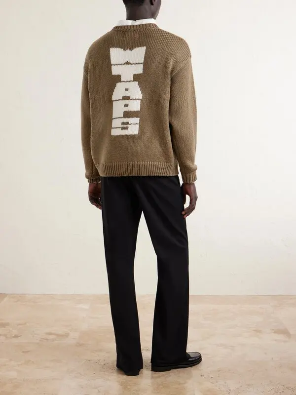 WTAPS Logo-intarsia Ribbed-knit Sweater - Neutrals