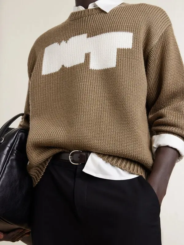 WTAPS Logo-intarsia Ribbed-knit Sweater - Neutrals