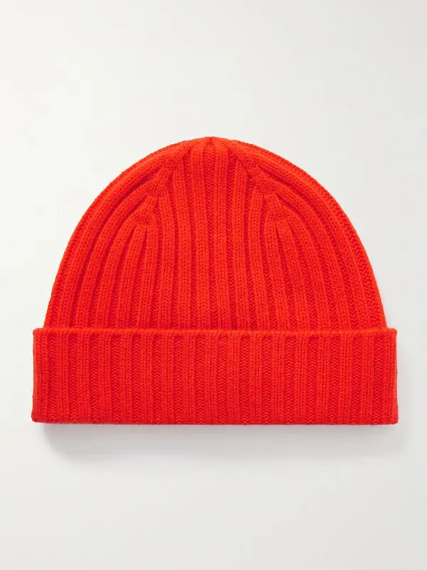 Mr P. Cairn Ribbed Cashmere Beanie - Orange