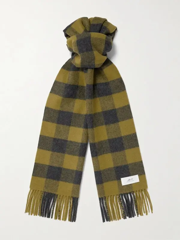 Mr P. Logo-appliquéd Fringed Checked Wool And Cashmere-blend Scarf - Green