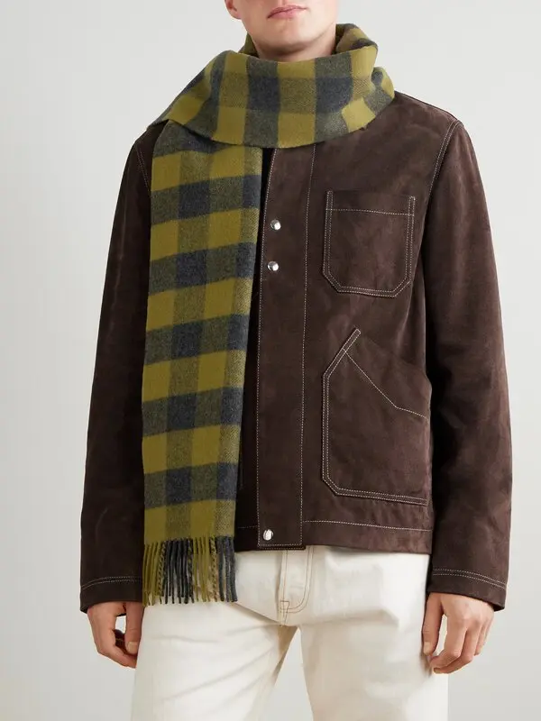 Mr P. Logo-appliquéd Fringed Checked Wool And Cashmere-blend Scarf
