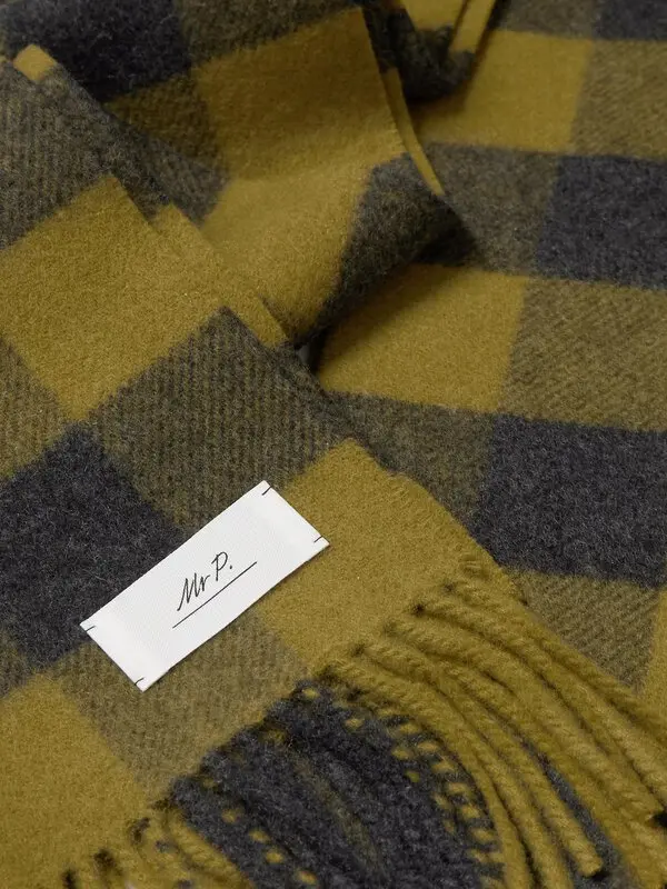 Mr P. Logo-appliquéd Fringed Checked Wool And Cashmere-blend Scarf