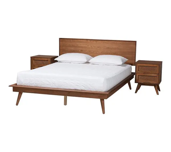 BAXTON STUDIO Melora Wood And Rattan King 3-pie Ce Bedroom Set - One-color