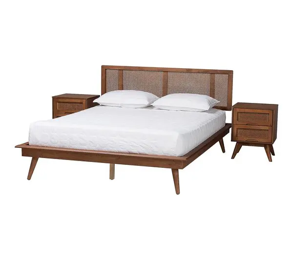 BAXTON STUDIO Nura Wood And Rattan Full 3-piece Bedroom Set - One-color