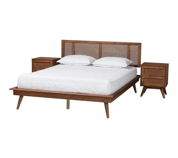 BAXTON STUDIO Nura Wood And Rattan King 3-piece Bedroom Set - One-color