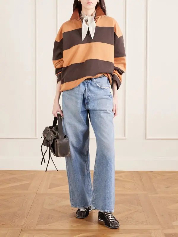 Acne Studios Striped Cotton-jersey Sweatshirt With Leather Trim