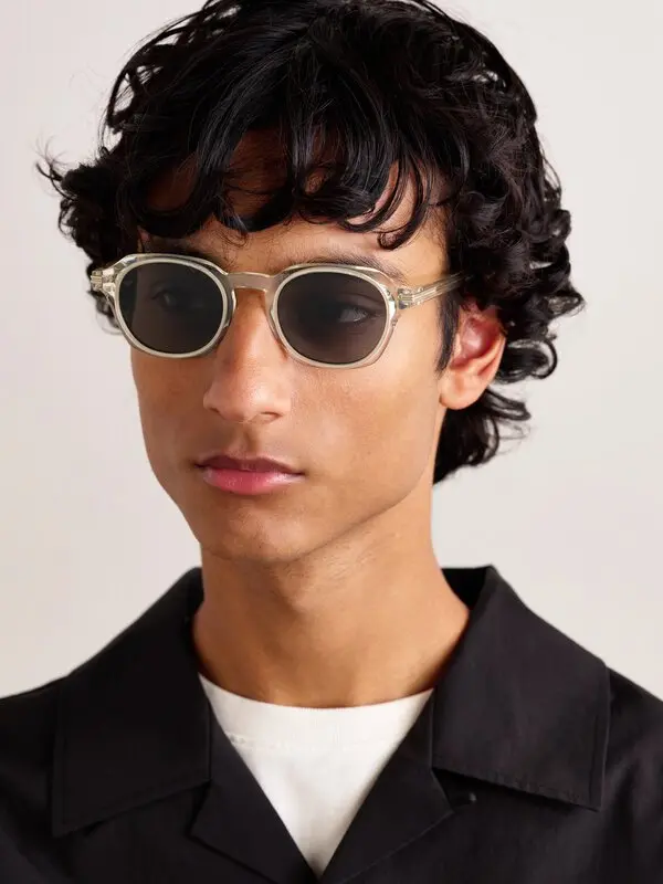 Zegna Round-frame Acetate Sunglasses - Neutrals