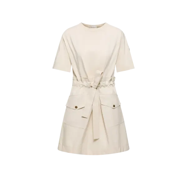 Moncler Belted Cotton Mini Dress - White